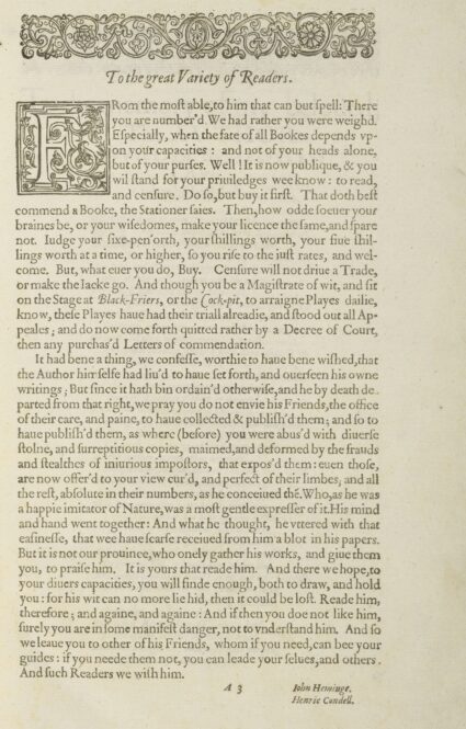 400th Anniversary of the Folio | American Shakespeare Center