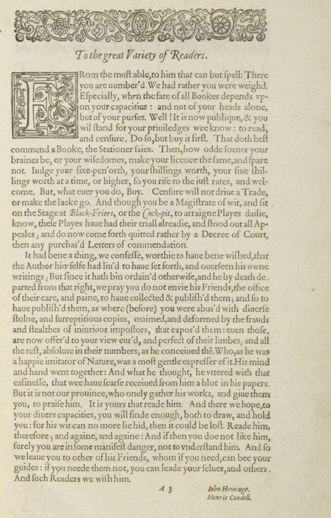 400th Anniversary of the Folio | American Shakespeare Center